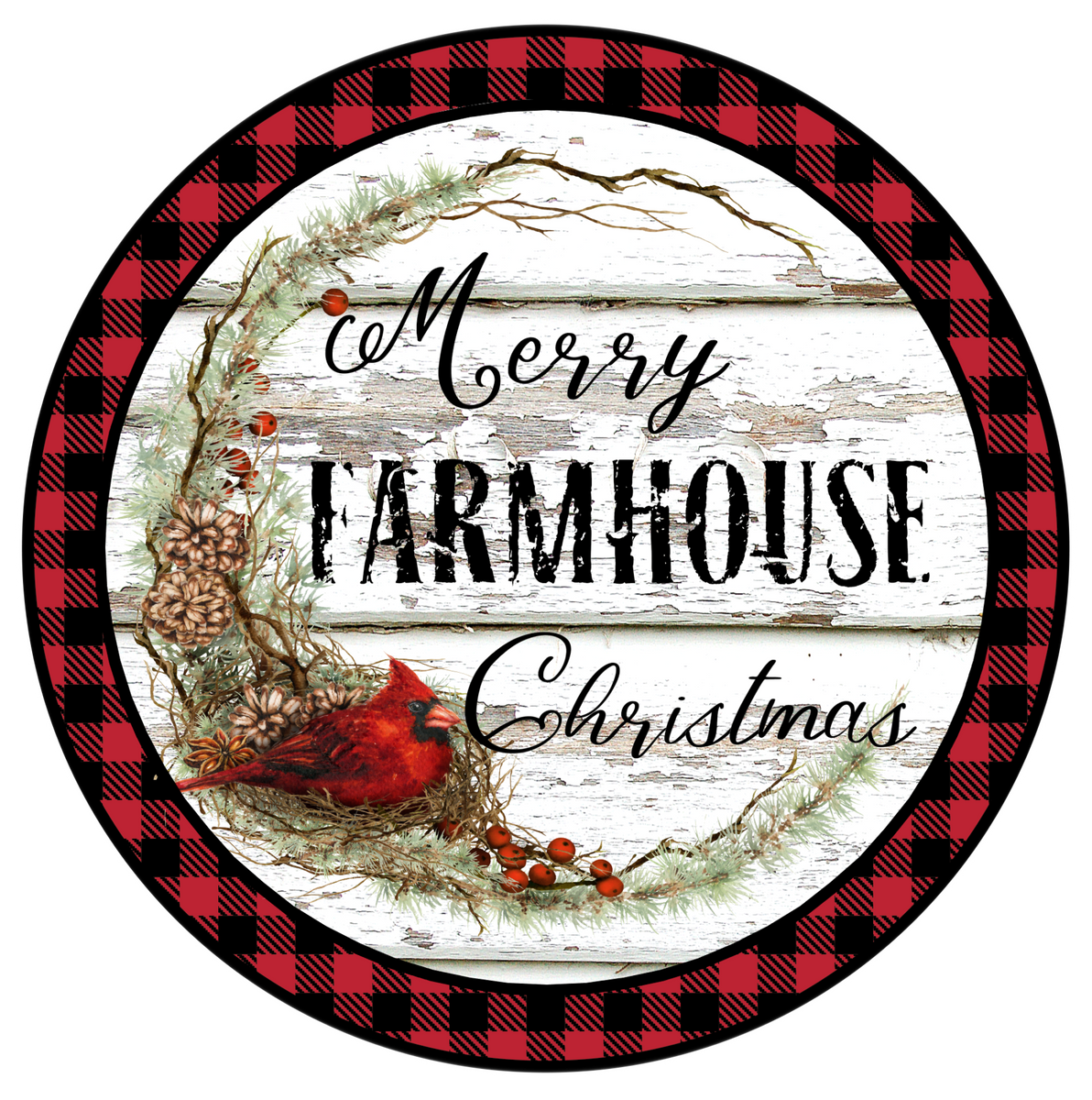 C075 Merry Farmhouse Christmas Sign, Holiday Sign, Wreath Center, Wrea ...