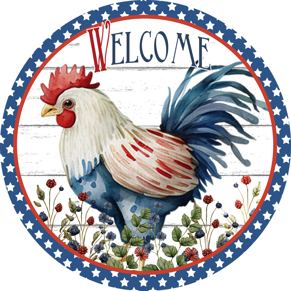 069 Rooster Patriot Sign, Rooster, American Flag, Wreath Center, Wreat ...