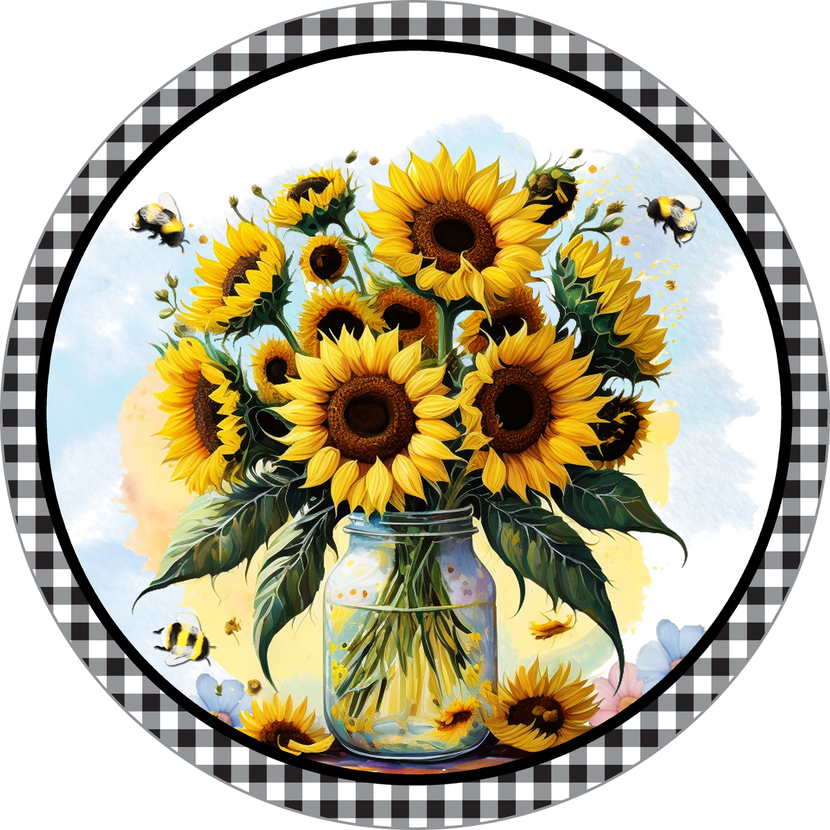 Sunflowers and Bee Sign, Wreath Sign, Wreath Center, Wreath Attachment ...