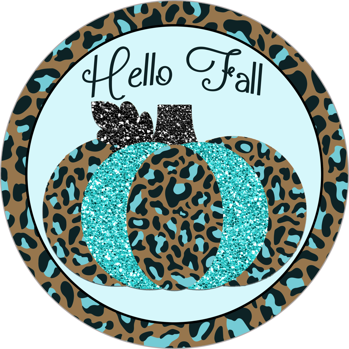 #14 Hello Fall, Cheetah Print, Blue Pumpkins, Wreath Sign, Wreath Cent ...