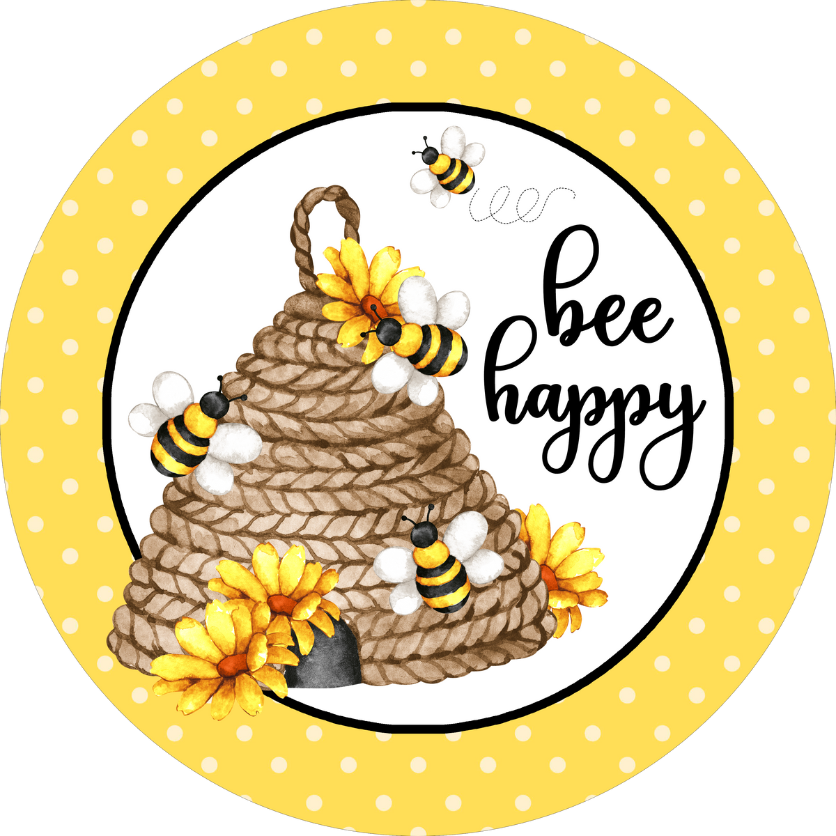 Bee Happy Sign, Bee Sign, Bee Hive, Wreath Attachment, Wreath Sign ...