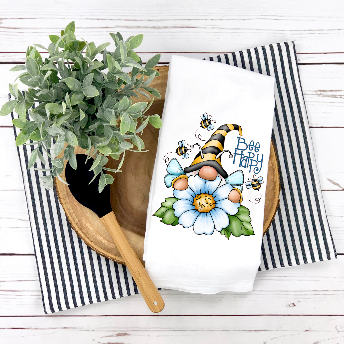 Bee Happy Tea Towel, Bumble Bee, Summer Tea Towel, Summer Kitchen Déco ...